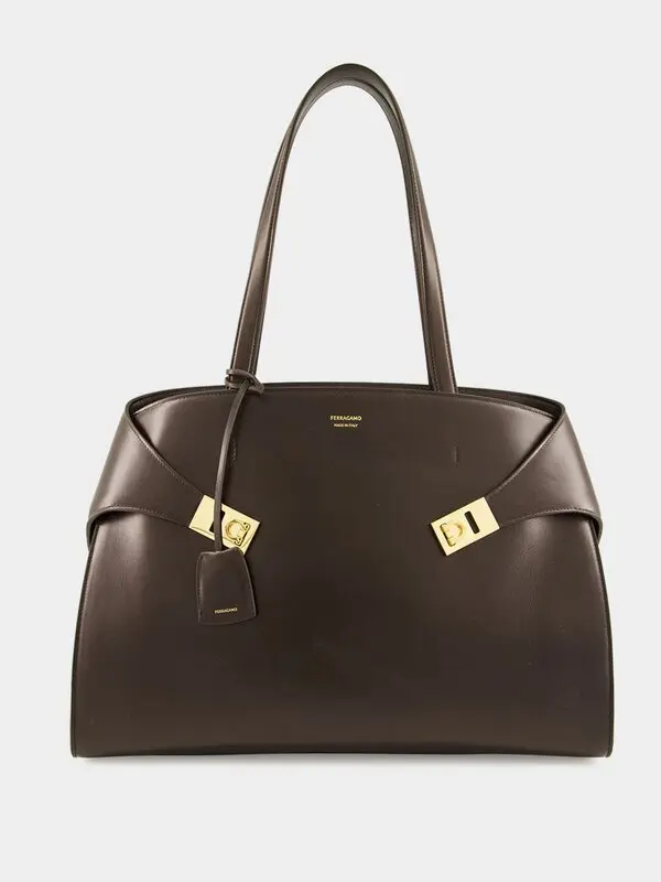 FERRAGAMO Hug Leather Tote Bag - Brown