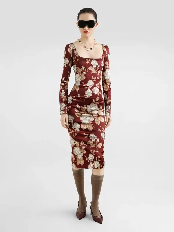Dolce & Gabbana Vintage Rose-print Satin Midi Dress - Multicolour