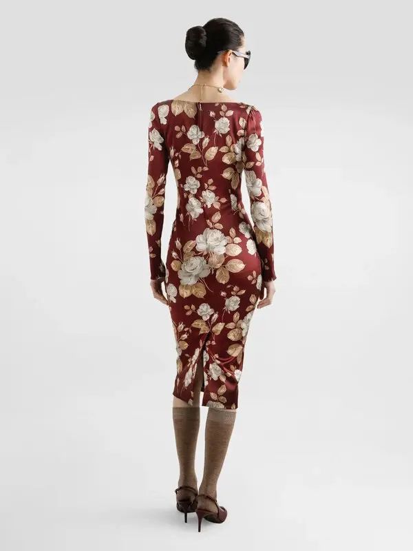 Dolce & Gabbana Vintage Rose-print Satin Midi Dress - Multicolour
