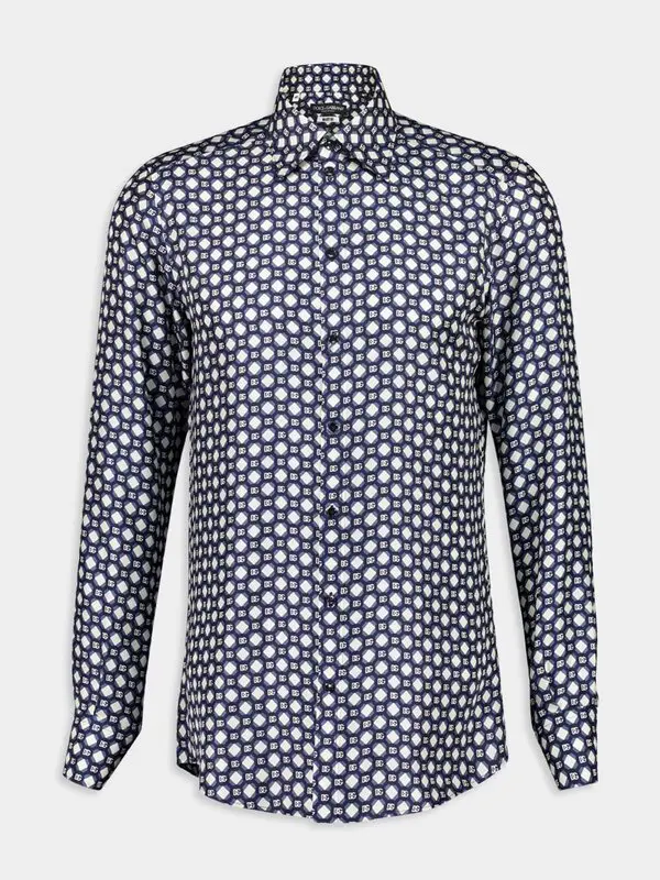 Dolce & Gabbana Printed Silk Twill Martini Shirt - Blue