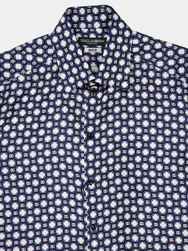 Dolce & Gabbana Printed Silk Twill Martini Shirt - Blue