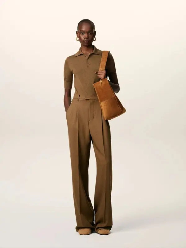 Ami Hazelnut Wool High-waist Wide Trousers - Brown