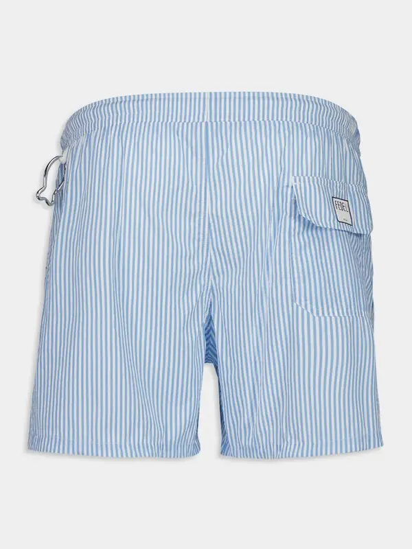 Fedeli Stripe Woven Swim Shorts - Blue