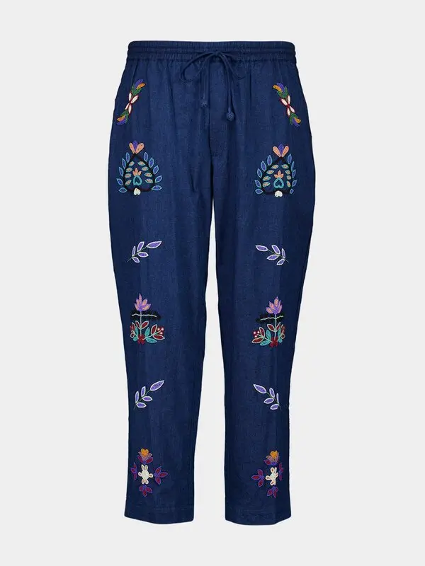 BAZISZT Navy Neon Embroidered Jogger Pants