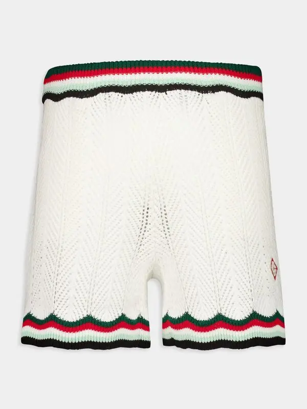 Casablanca Cotton Chevron Crochet Shorts - White