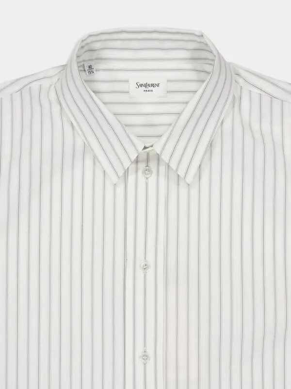 Saint Laurent Cassandre Shirt In Craie Noir Tack-stripe Poplin - White