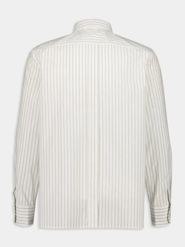 Saint Laurent Cassandre Shirt In Craie Noir Tack-stripe Poplin - White