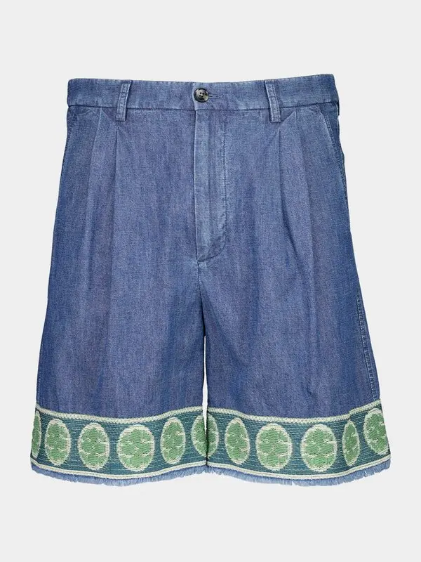 Valentino Garavani Denim Bermuda Shorts With Jacquard Hem - Blue