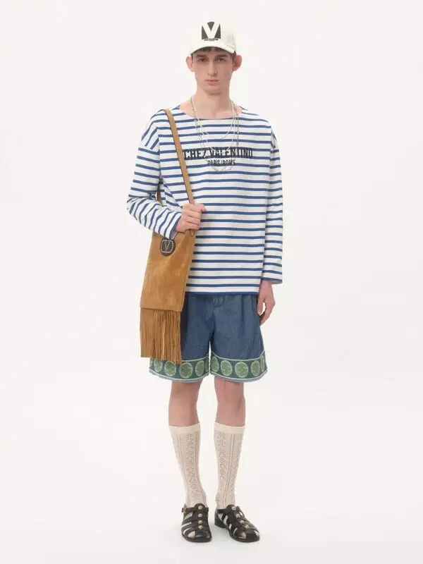 Valentino Garavani Denim Bermuda Shorts With Jacquard Hem - Blue