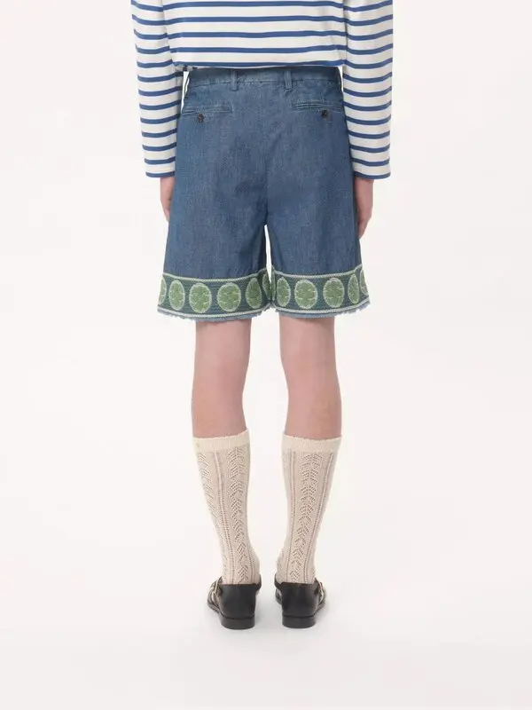 Valentino Garavani Denim Bermuda Shorts With Jacquard Hem - Blue