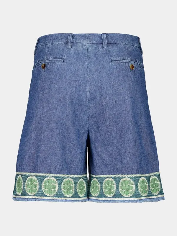 Valentino Garavani Denim Bermuda Shorts With Jacquard Hem - Blue