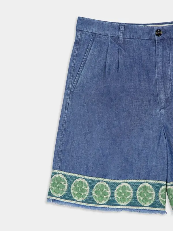 Valentino Garavani Denim Bermuda Shorts With Jacquard Hem - Blue