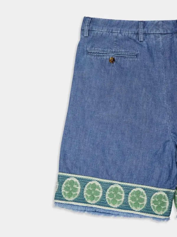 Valentino Garavani Denim Bermuda Shorts With Jacquard Hem - Blue