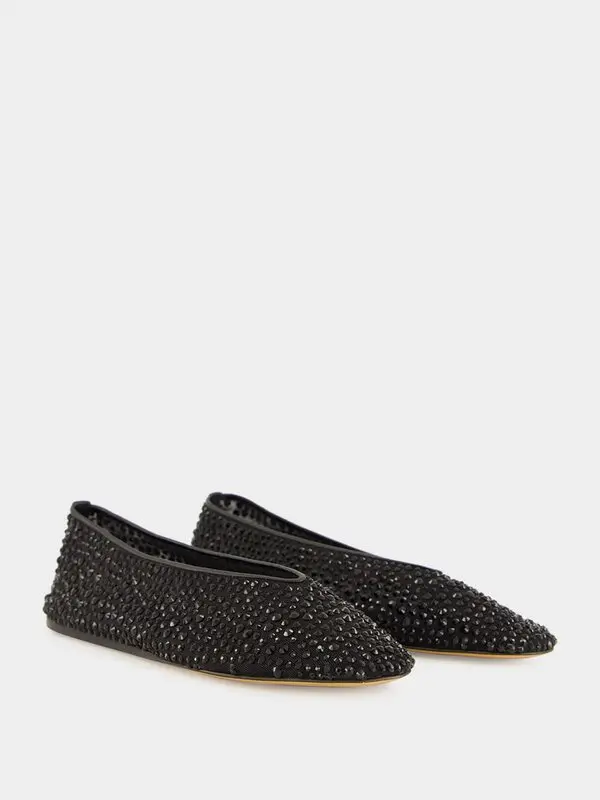 Le Monde Beryl Luna Slippers With Crystals - Black