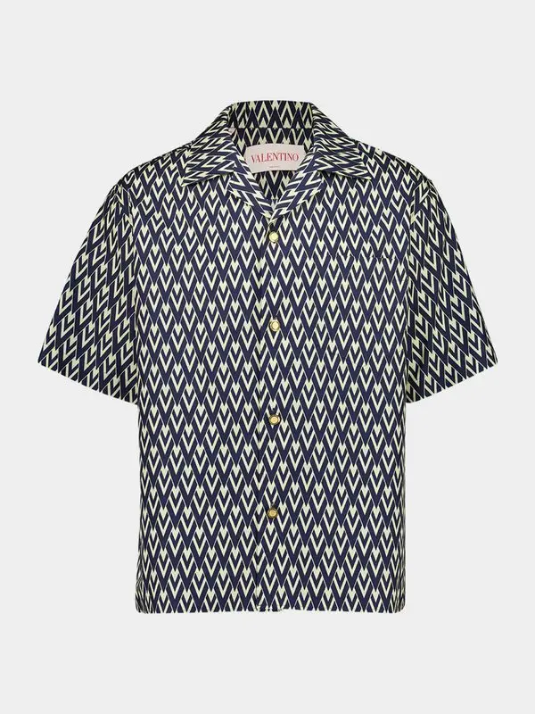 Valentino Garavani Navy Toute La V Cotton Popeline Bowling Shirt - Blue