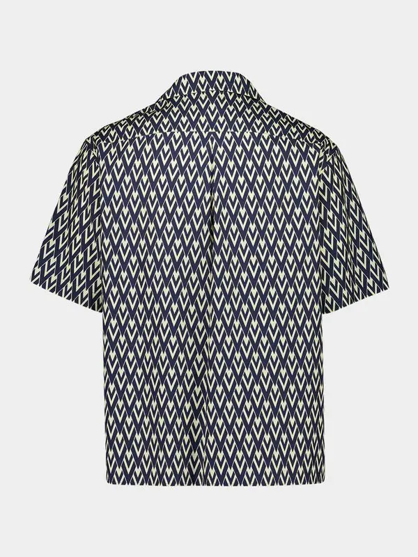 Valentino Garavani Navy Toute La V Cotton Popeline Bowling Shirt
