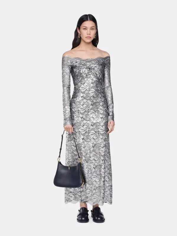 Rabanne Foil Lace Long Dress - Silver