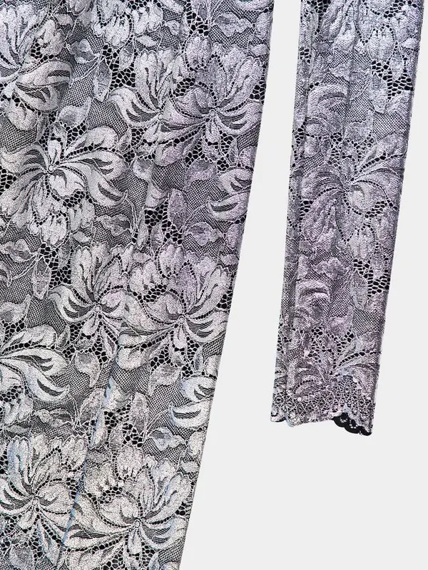 Rabanne Foil Lace Long Dress - Silver