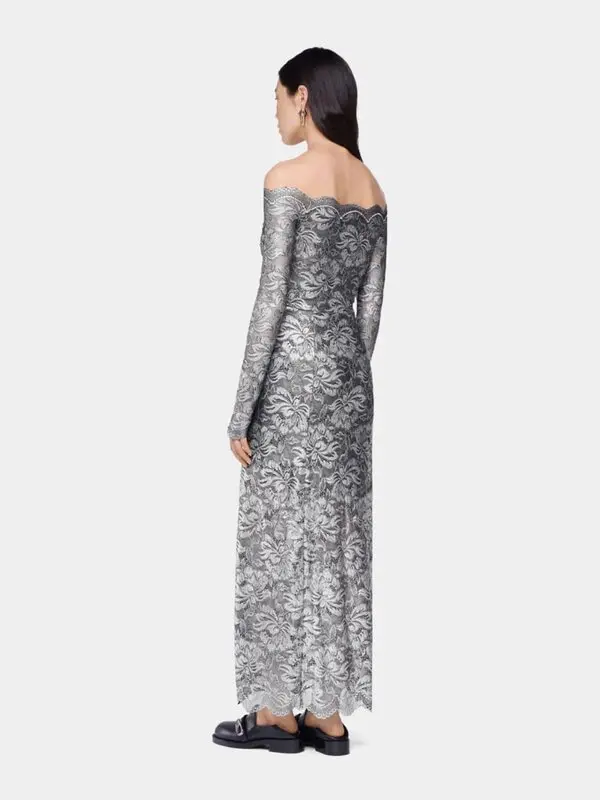 Rabanne Foil Lace Long Dress - Silver