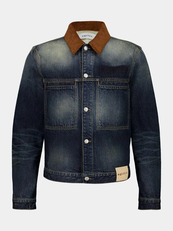 Alexander McQueen Denim Trucker Jacket With Corduroy Collar - Blue