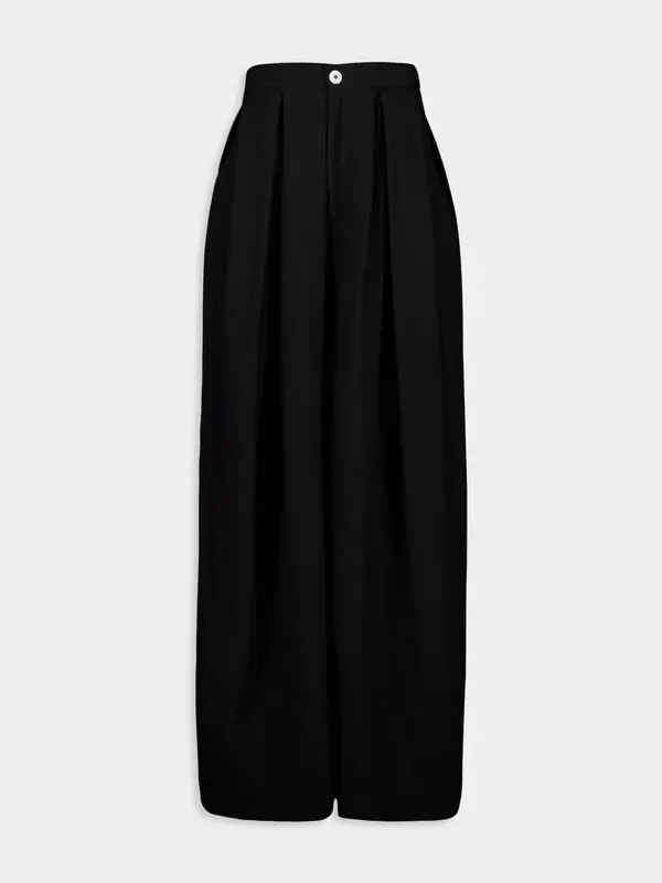 MARRAKSHI LIFE High-waisted Pleated Cotton Trousers - Black