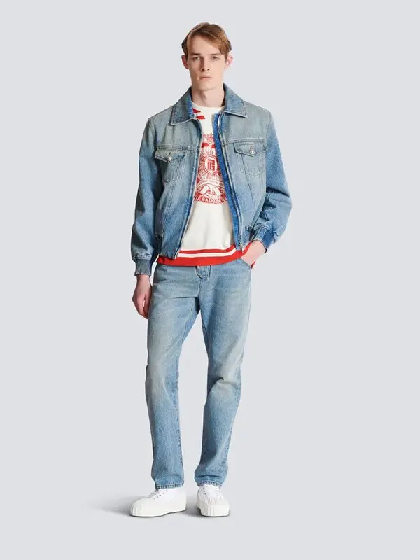 Balmain Cropped Lined Denim Jacket - Blue
