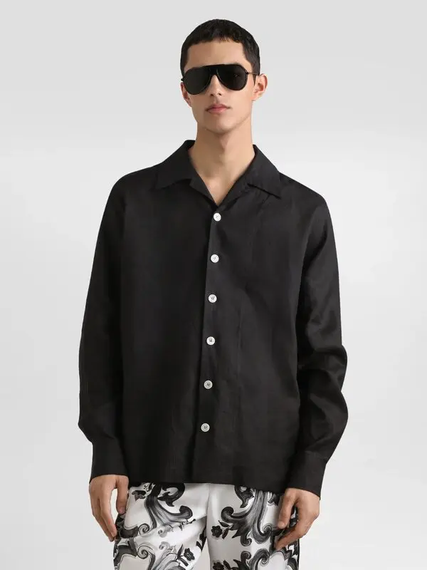 Dolce & Gabbana Hawaii Linen Canvas Shirt - Black