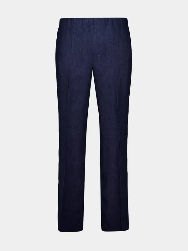 PIACENZA CASHMERE 1733 Linen Straight Leg Pants - Blue