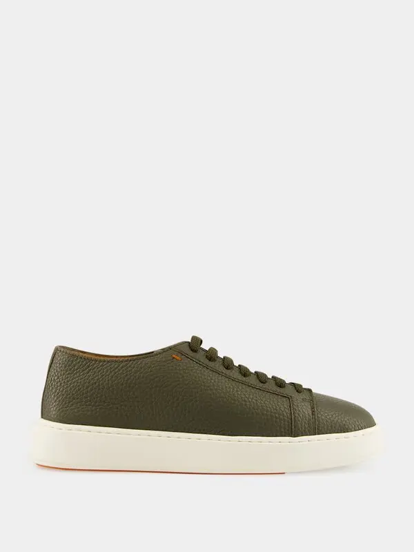 Santoni Tumbled Leather Sneakers - Green