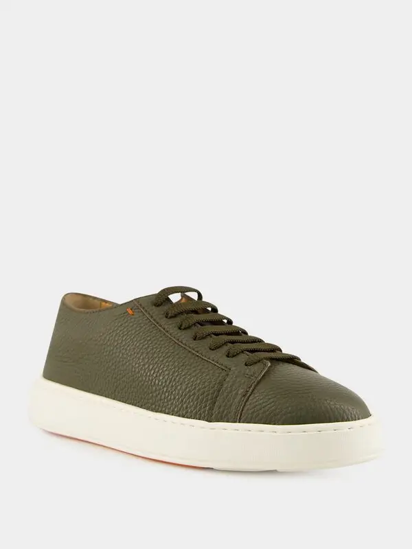 Santoni Tumbled Leather Sneakers - Green