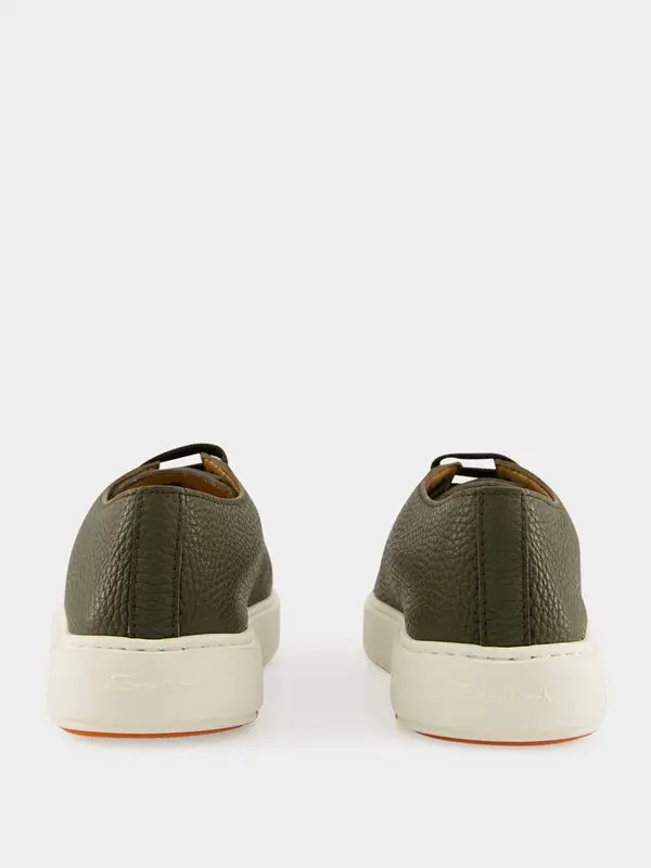 Santoni Tumbled Leather Sneakers - Green