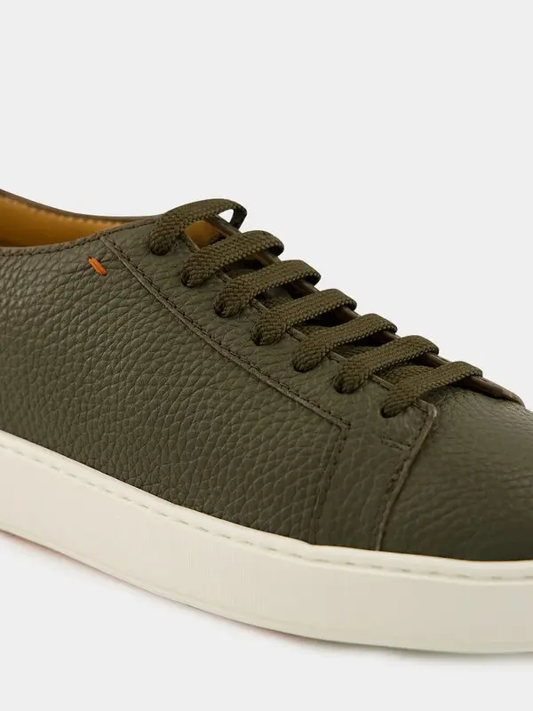 Santoni Tumbled Leather Sneakers - Green