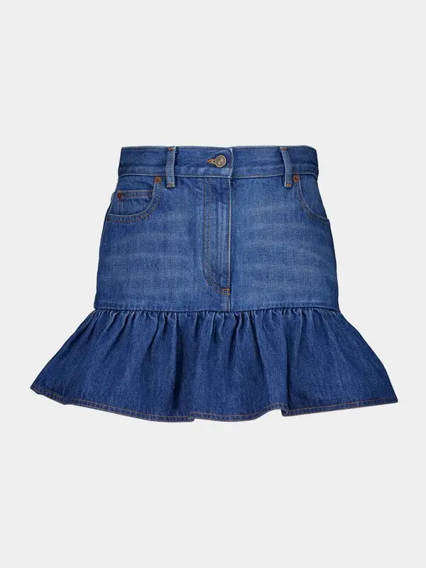 Valentino Garavani Ruffled Hem Denim Mini Skirt - Blue