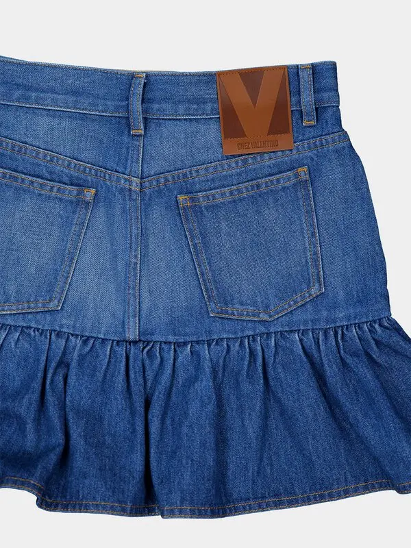 Valentino Garavani Ruffled Hem Denim Mini Skirt