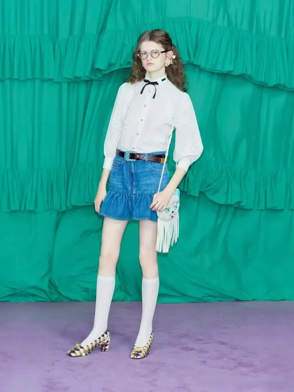 Valentino Garavani Ruffled Hem Denim Mini Skirt - Blue