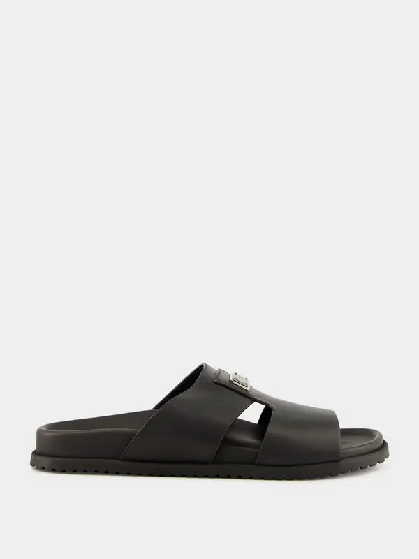 Dolce & Gabbana Calfskin Slide Sandals - Black