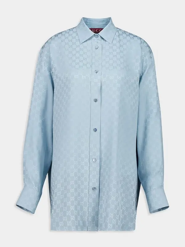 Gucci Gg Silk Oversized Shirt - Blue
