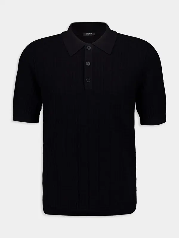 Balmain Monogram Knit Polo Shirt - Black
