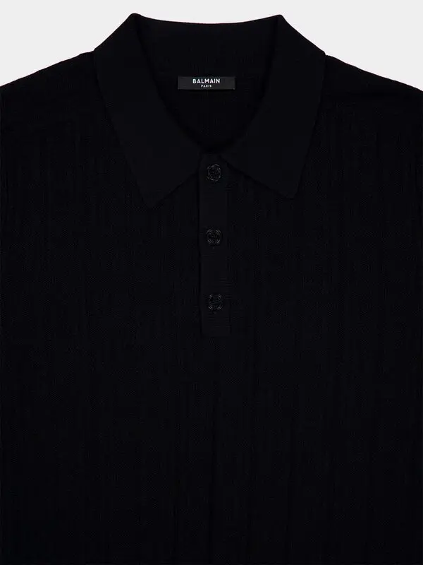 Balmain Monogram Knit Polo Shirt - Black