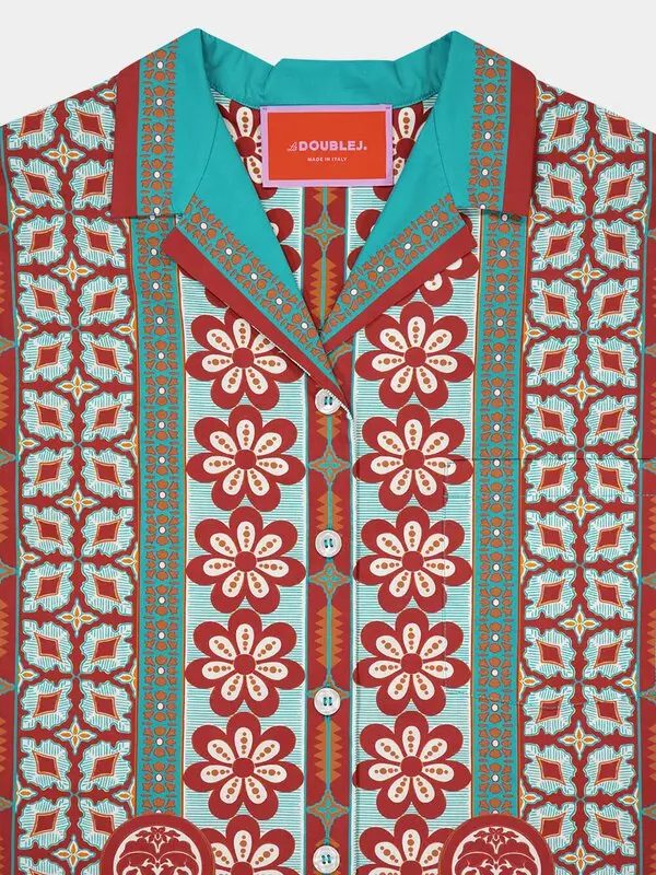 La DoubleJ Pagoda Placée Cotton Poplin Bowling Shirt - Blue
