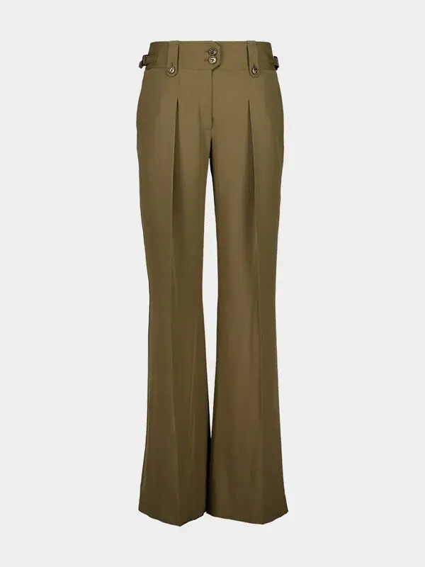 TOM FORD Pleated Crepe De Chine Wide Leg Trousers - Green