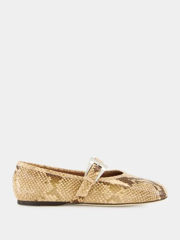 Paris Texas Python-print Buckle Ballet Flat - Beige