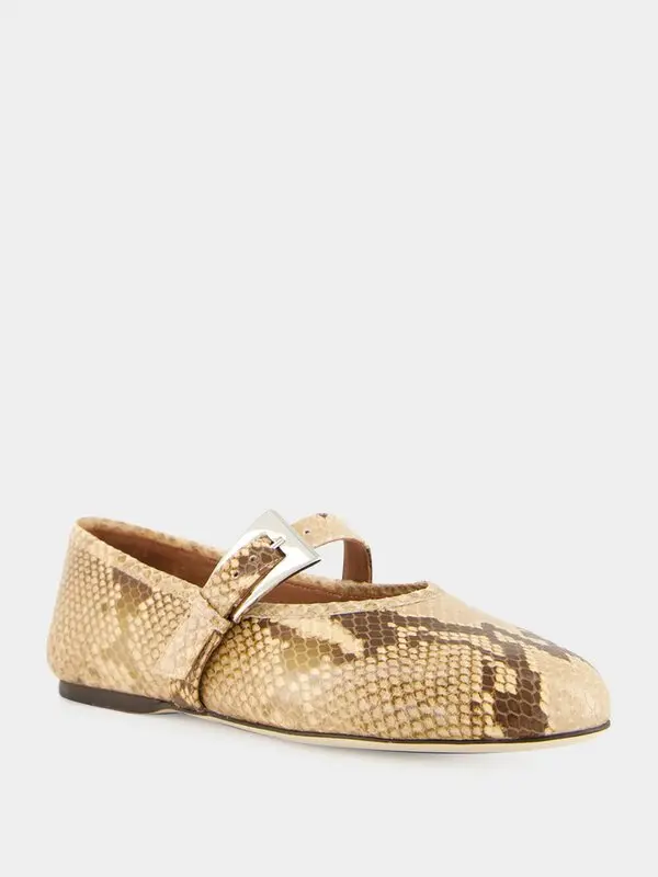 Paris Texas Python-print Buckle Ballet Flat - Beige