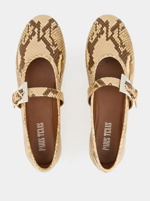Paris Texas Python-print Buckle Ballet Flat - Beige