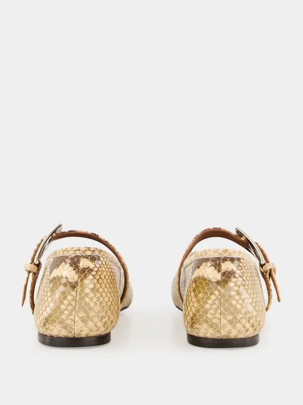 Paris Texas Python-print Buckle Ballet Flat - Beige