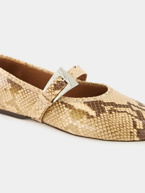 Paris Texas Python-print Buckle Ballet Flat - Beige