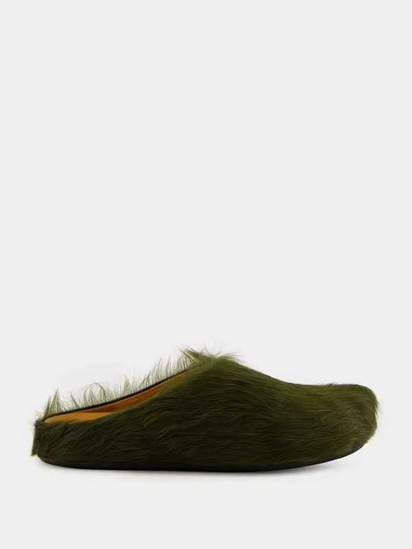 Marni Deep Long Hair Calfskin Fussbett Sabot - Green