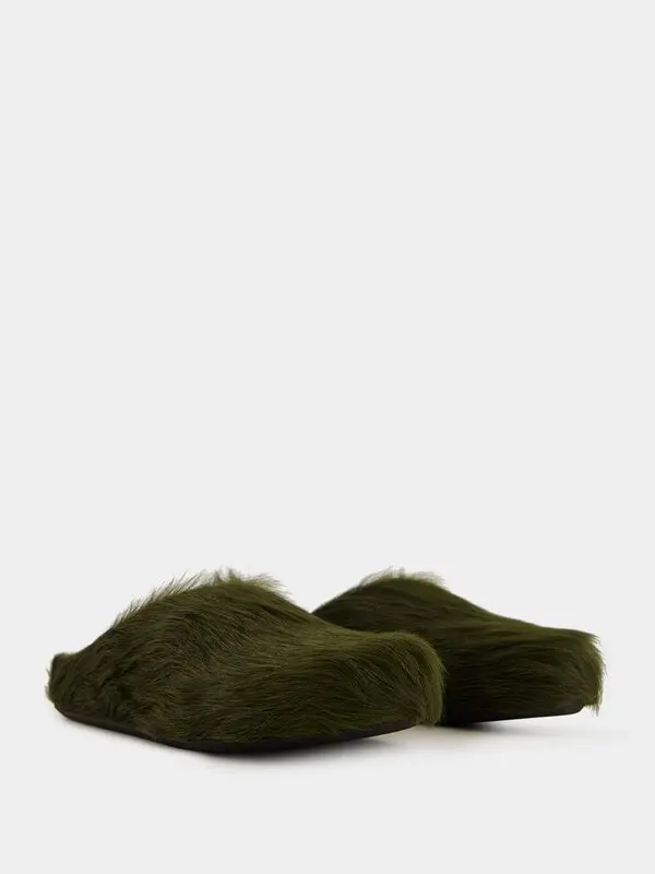Marni Deep Long Hair Calfskin Fussbett Sabot - Green