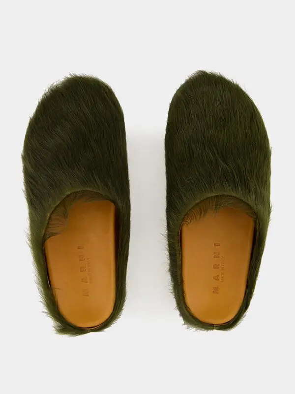 Marni Deep Long Hair Calfskin Fussbett Sabot - Green