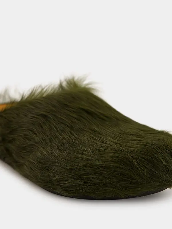 Marni Deep Long Hair Calfskin Fussbett Sabot - Green